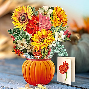 Freshcut Paper Pop Up Cards, Pumpkin Harvest 12 inch Paper Flower Bouquet Greeting Cards with Blank Note Card & Envelope, Thanksgiving Cards, Fall Cards, Sunflower Birthday Gifts for Women