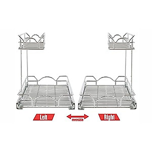 OCG Under Sink Cabinet Organizer Two Tier Pull Out Shelf (14.75W x 21D), Under Sink Sliding Shelf for Kitchen Bathroom Cabinet 2 Tier Chrome