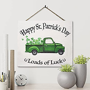 JennyGems St Patricks Day Decorations Front Door Decor, Shamrocks Truck Farmhouse St Patricks Day Decor, Happy St Patrick's Day 10x12 Hanging Wooden Sign, Made in USA