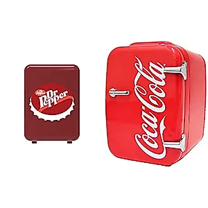 CURTIS MIS153DRP Dr. Pepper Retro Mini Portable Compact Personal Fridge Cooler, 4 Liter Capacity, 6 Cans & Cooluli Retro Coca-Cola Mini Fridge for Bedroom - 4L/6 Can 12V Portable