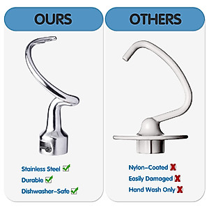 Stainless Steel Spiral Dough Hook Attachment for KitchenAid 4.5 and 5 Quart Tilt-Head Stand Mixer, K45DH Dough Hook, Dishwasher Safe, Mixer Accessory