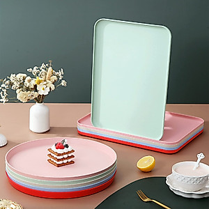 2 Pack Round Plastic Serving Tray Platter, 13 Inch Lightweight Wheat Straw Food Tray, Tea Tray for Party, Reusable Restaurant Fast Food Holder for Cup Cake Snack Fruits (Beige)