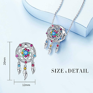FOREVER QUEEN Dream Catcher Charm fit Charms Bracelet 925 Sterling Silver Feathers Tassel Bead Charm with Colorful Stones Pendant for European Bracelets Necklace