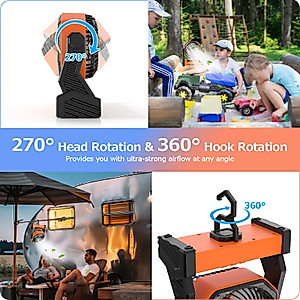 Camping Fan with LED Lantern, 20000mAh Rechargeable Battery Operated Tent Fan, 270°Rotation, 4 Speeds, USB Charging, Personal USB Fan for Camping Travel Fishing Power Outage Hurricane Jobsite