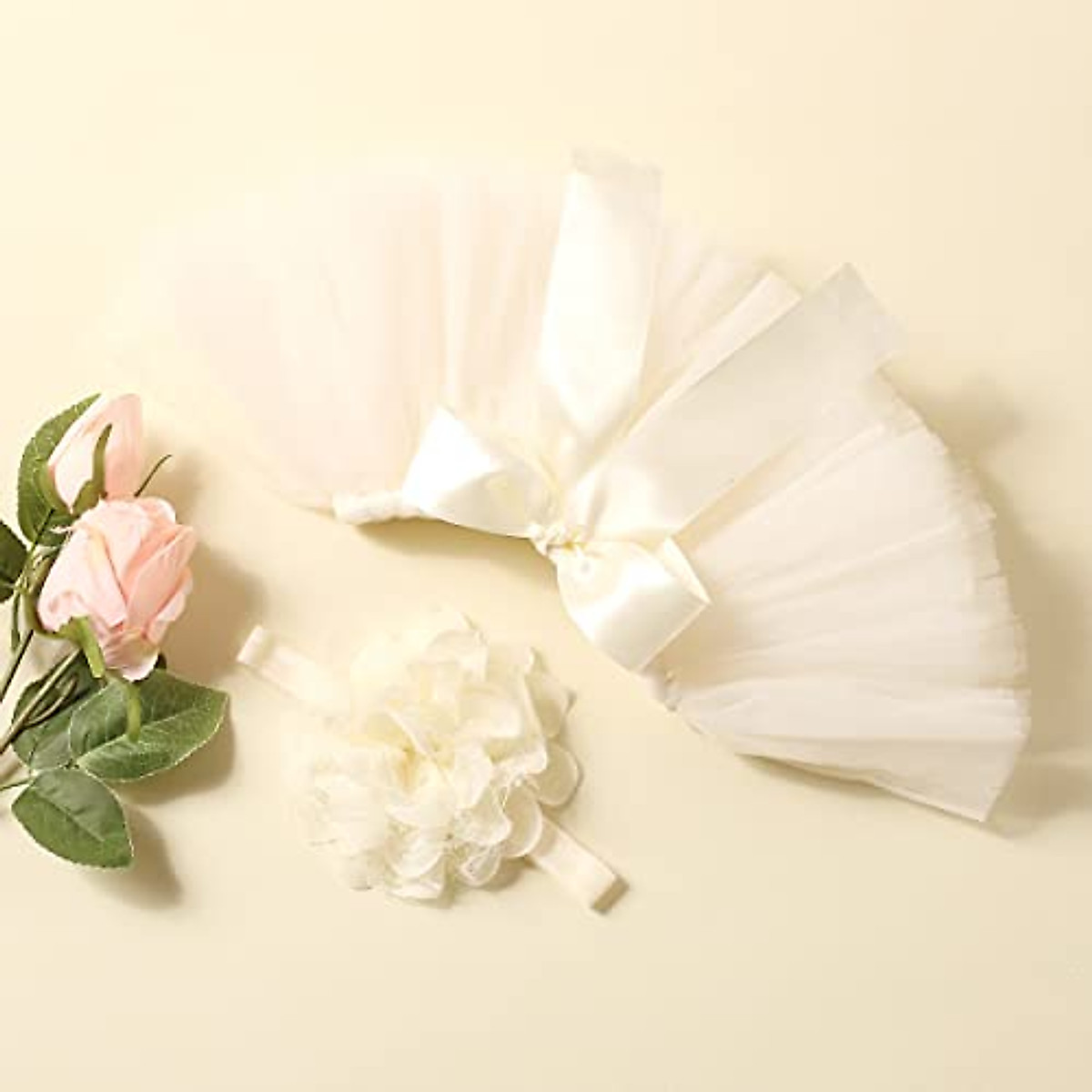 Ylsteed Newborn Girls Photography Prop Infant Tutu Skirt Newborn Lace Tulle Skirt Girl Photo Shoot Outfits Infant Princess Costume Clothes Photo Props-White