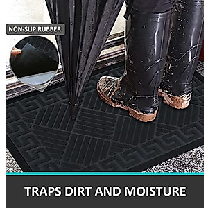 2 Pack Door Mats Outdoor Indoor Entrance 30x18 Heavy Duty Easy Clean Welcome Mat Patio Waterproof, Non-Slip Exterior Rubber Doormat for Outside Entry Home, Front Door Matts, Entryway Floor Rug, Black