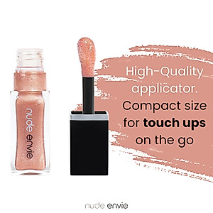 nude envie Lip Gloss - Certified Vegan Lipgloss Cruelty-Free and Paraben Free - Enriched Peptides, Vitamin E and Jojoba Oil (Whisper)