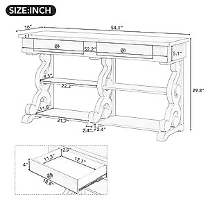 Knocbel Retro Entryway Console Table with 2 Storage Drawers and Adjustable Shelves, Entrance Hallway Foyer Behind Couch Sofa Table Living Room Decor Furniture, Easy Assembly (Antique Gray)