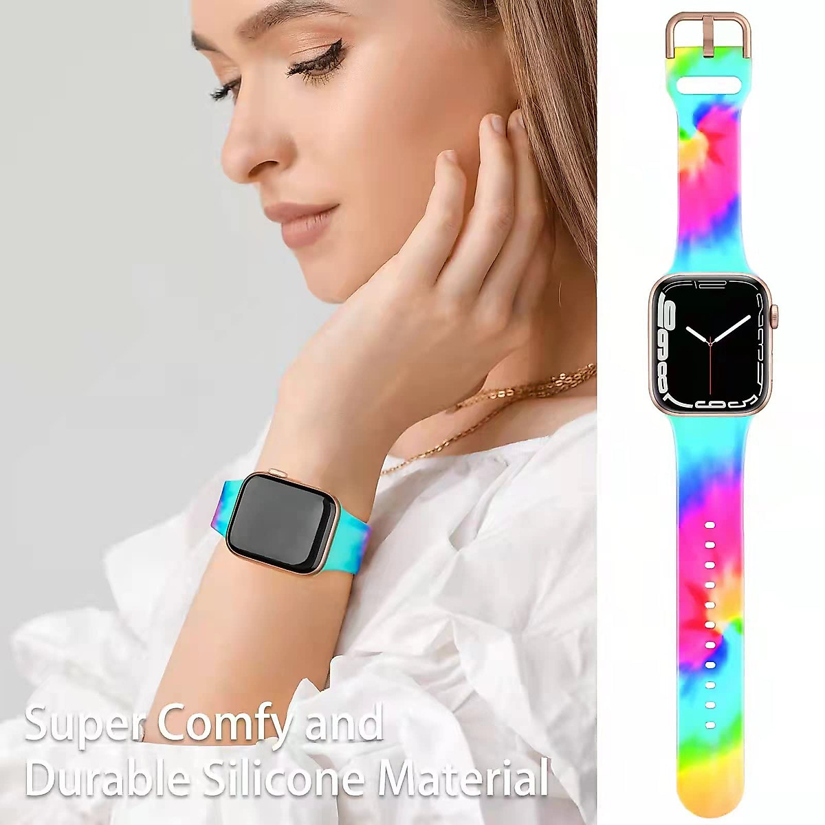ACESTAR Double Sided Band Compatible with Apple Watch Band 38mm 40mm 41mm/42mm(Series 10), Cute Floral Soft Silicone Replacement for iWatch Series 9 8 7 6 5 4 3 2 1 SE, Tie Dye E
