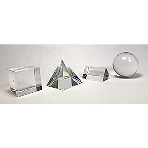 Amlong Crystal K9 Optical Crystal Photography Prism Set of 4 Pieces, 50mm Crystal Ball, 50mm Cube, 60mm Prism, 60mm Pyramid