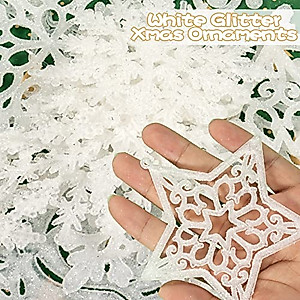 Christmas Tree Decoration Snowflake Ornaments - 42pcs White Glitter Christmas Snowflake Tree Stocking Snowman Reindeer Santa Hanging Ornaments for Xmas Winter Wonderland Holiday New Year Party