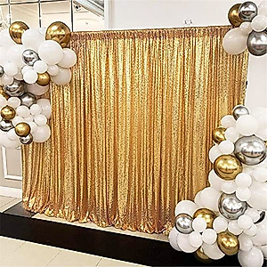 7ft x 7ft Gold Sequin Backdrop Curtain Glitter Photo Booth Backdrop for Wedding Birthday Baby Shower Event Decor