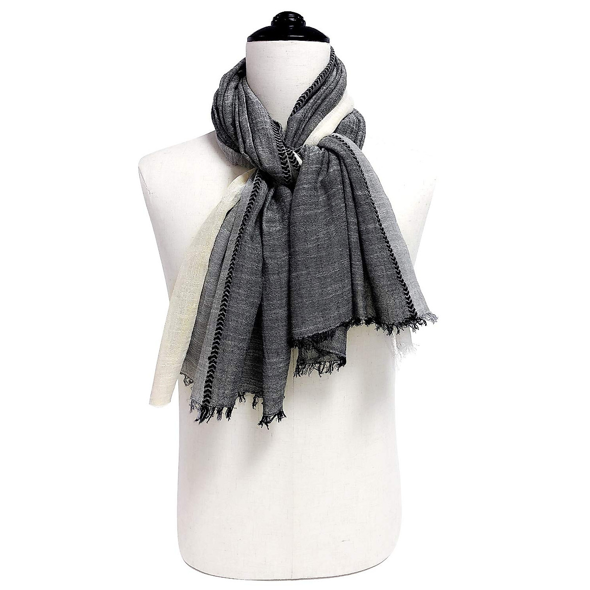 GERINLY Color Block Summer Scarf for Men Long Neck Wraps Shawl Urbanstyle Scarf Gift for Men (Black Gray Beige)