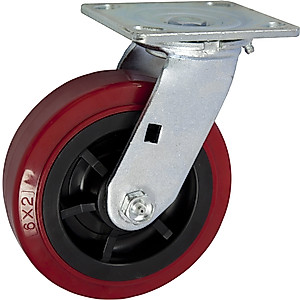 6" X 2" Heavy Duty Caster Set of 4-2 Swivel Casters and 2 Rigid Casters - 3600 lbs Per Set of 4 - (4 Pack) - Dark red Polyurethane on Black Polyolefin Core - CasterHQ Brand Casters