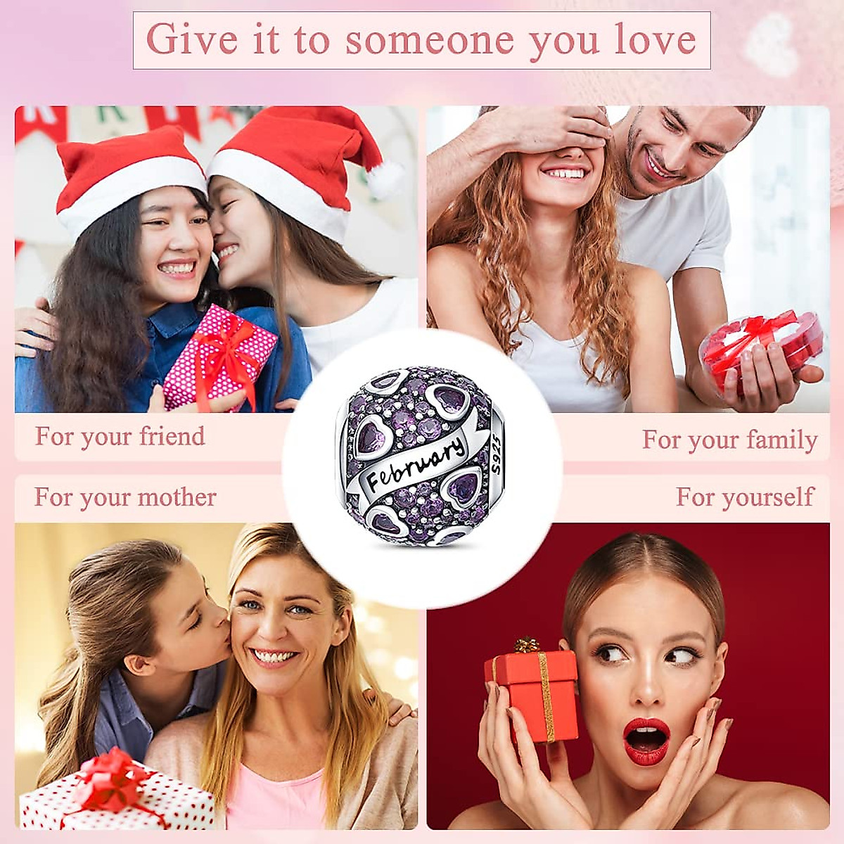 LongLuck 925 Sterling Silver Birthstone Charms fits Pandora Charms Bracelets for Woman，with 5A Cubic Zirconia Dangle Pendant Bead,Happy Birthday Charms for Bracelet and Necklace Valentine's Day