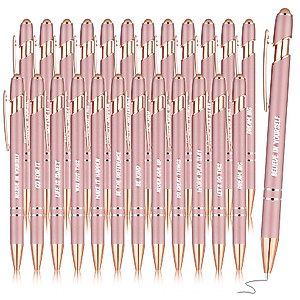 Yeaqee 24 Pcs Inspirational Ballpoint Pens Motivational Black Ink Retractable Quotes Pen with Stylus Tip Encouraging Message for Women Men Writing Office School Christmas Gift(Rose Gold)