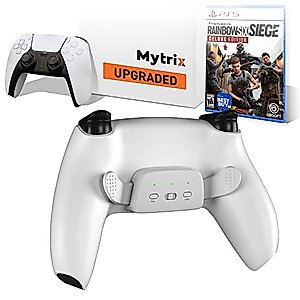 Mytrix Customized Controller with 2 Remappable Paddles for PlayStation 5 (PS5), Programmable Back Buttons with Fast Turbo Auto-Fire, 3 Setup Saving Slots Onboard Switch - White, with Rainbow 6 Siege