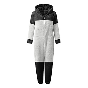 Aniywn Adult Onesie Pajamas for Women with Hood Sherpa Fleece Winter Homewear Cute Ears Animal Costume Plush PJS Sleepwear