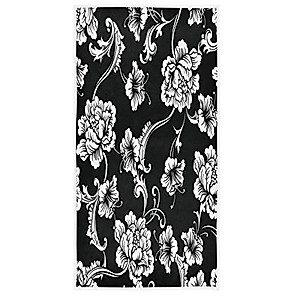 MCHIVER Hand Towels for Bathroom Cotton - White Floral Black Background Bath Towels Washcloths Soft Highly Absorbent Towels for Pool 15 x 30 inches