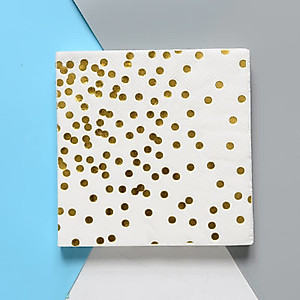 100 Pack of White and Gold Cocktail Napkins, 3-Ply Bar Napkins Disposable Party Napkins Paper Napkins Dinner for Wedding Baby Shower Birthday