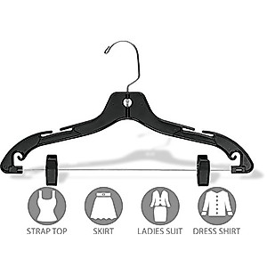 The Great American Hanger Company Matte Black Plastic Combo Hanger w/Adujstable Clips, Box of 100 Space Saving Hangers w/Notches and 360 Degree Nickel Swivel Hook for Shirt Dress or Skirt
