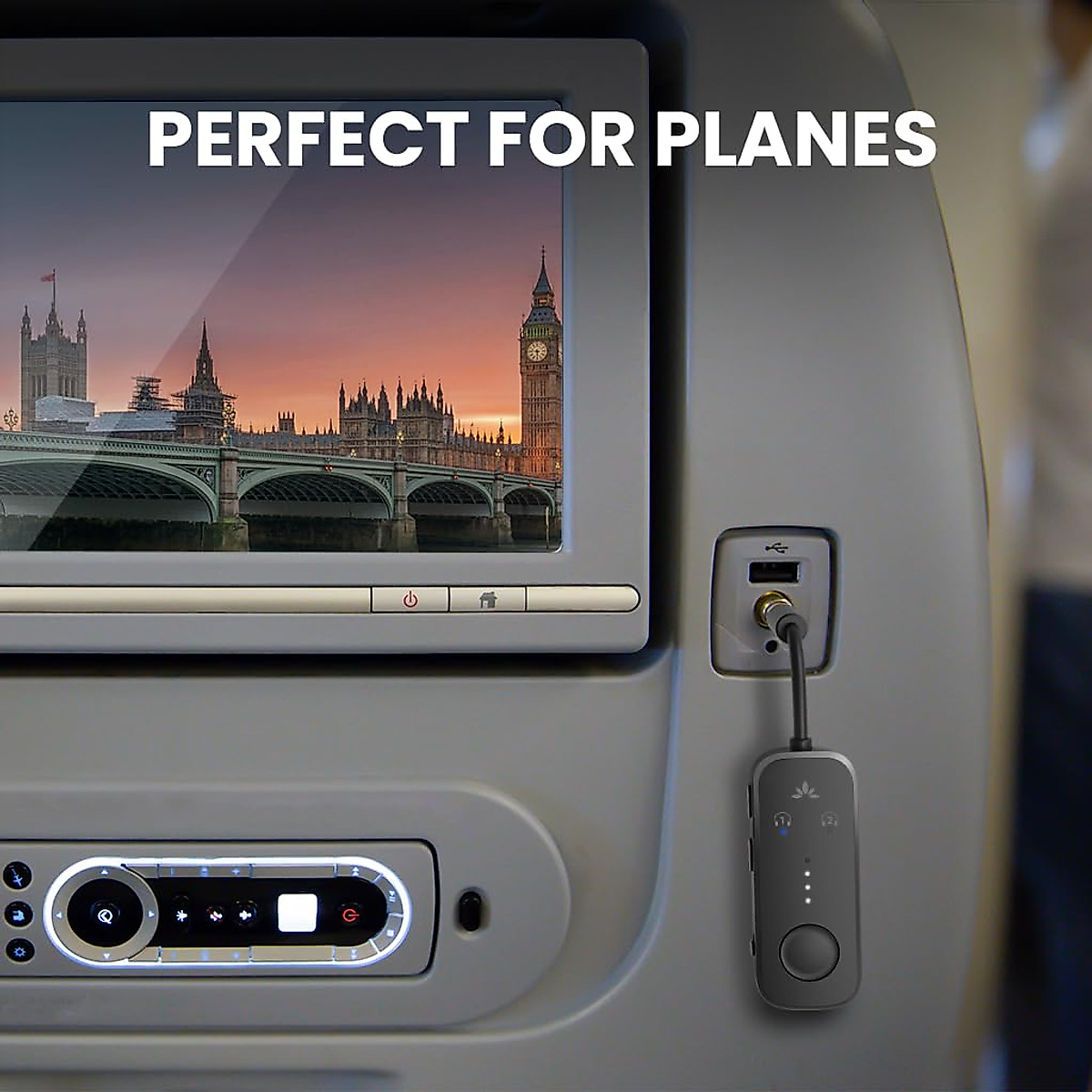 Avantree Relay - Premium Airplane Bluetooth 5.3 Adapter, Supports 2 AirPods or Headphones with aptX Adaptive, 3.5mm AUX Jack Wireless Audio Transmitter for Planes, Airline, Travel, TV