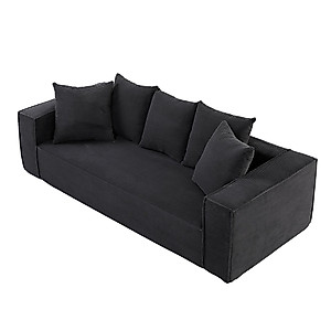 KEVINSPACE 89''Modern Sofa Couch for Living Room 3 Seater Comfy Sofa Corduroy Sofa Couches with 5 Pillows, All-Foam Sofa, NO Frame. No Assembly Required Sofa for Small Space, Apartment Black 22'' H