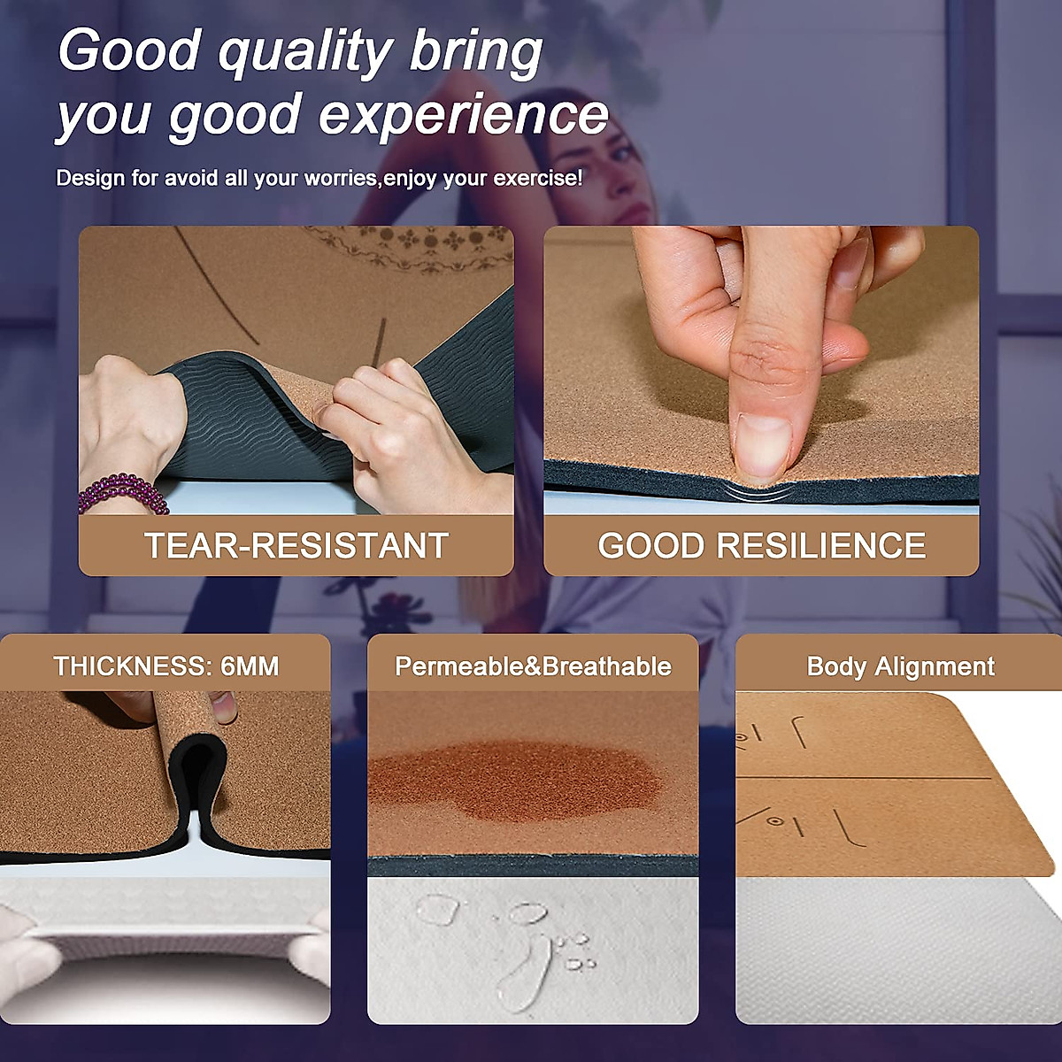 Yoga Mat,Large Cork Extra Wide Pro Fitness Mat,Non Slip Exercise Mat with Carrying Bag,Eco Friendly Workout Mat for Pilates,Gymnastics, Meditation,Floor Exercises for Men and Women (183x81x0.6cm)