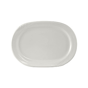 Tuxton China YPH-117 Racetrack Platter, 11-3/4" x 8-1/2", Oblong, Wide Rim, Embossed, Microwave & Dishwasher Safe, Oven Proof, Fully vitrified, Lead-Free, TuxCare, Healthcare, Sonoma, Pack of 12