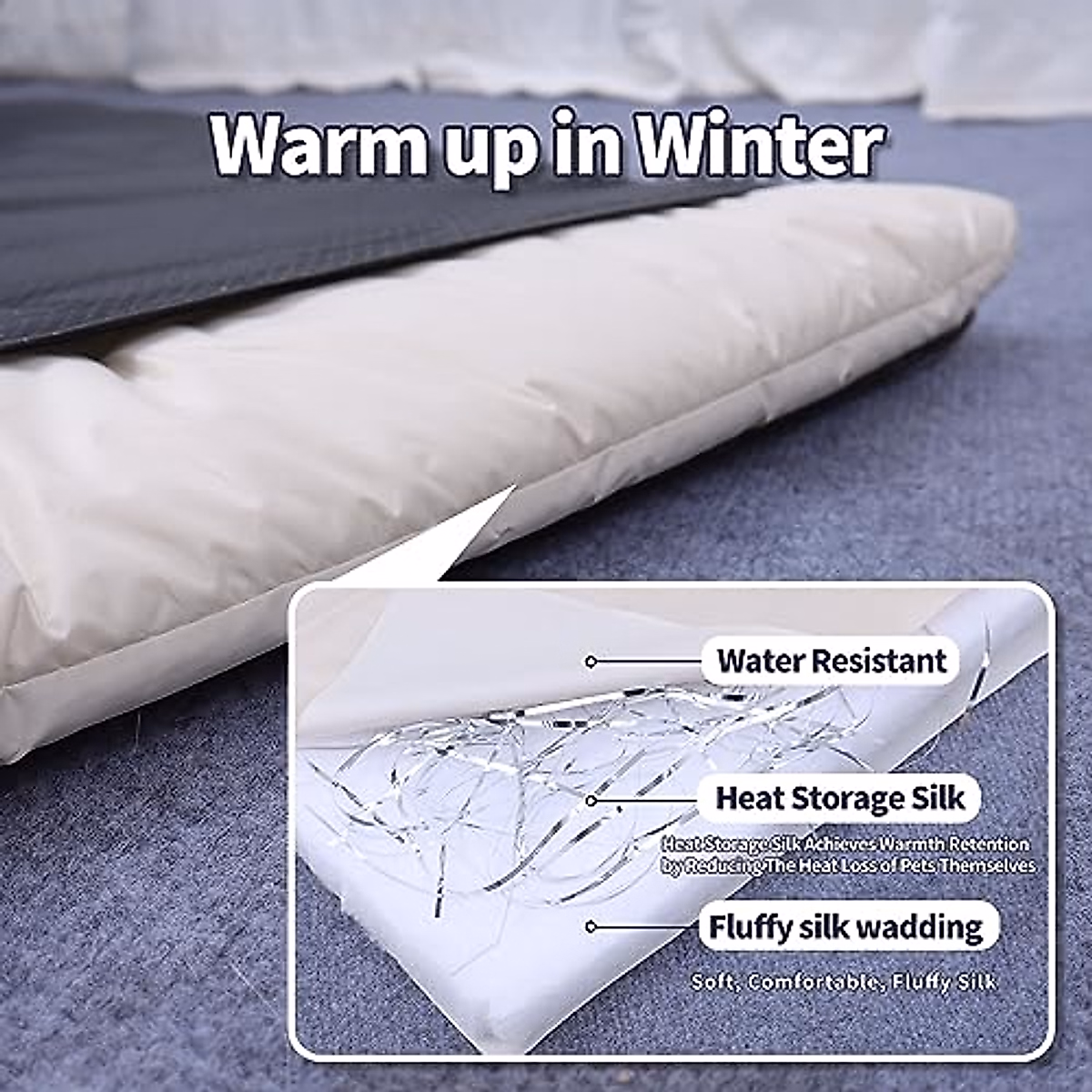 XSAMIN Self Heating Dog Bed for Medium Dogs, Pet Sleeping Mat with Removable Washable Cover, Waterproof Lining and Nonskid Bottom Couch, Pet Bed, Grey,Suitable for Dogs Up to 70 lbs