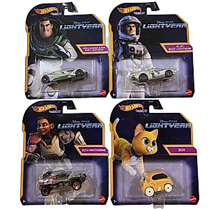 Hot Wheels Disney Pixar Lightyear Character Cars Complete Set Bundle of 4 Diecast Vehicles