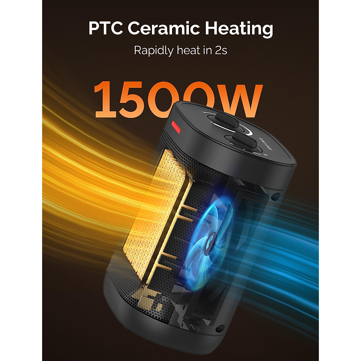 Space Heaters for Indoor Use, Portable 1500W/900W PTC Ceramic Space Heater, Small Space Heater with Thermostat, Three Modes, Overheat and Tip-Over Protection for Office Home