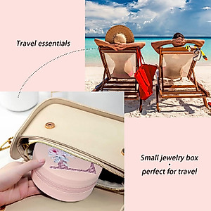 Travel Jewelry Case Travel Portable Personalized Pink Flower Jewelry Box for Necklace Earring Ring Organizer Storage Holder Boxes Accessory Unique Birthday Gifts for Women Teen Girls Initial B