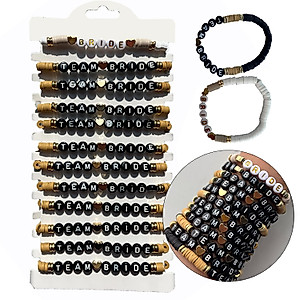 KIWILEPI Bachelorette Party Favors, 11pcs Black Bracelets for Team Bride 1pc White Bride Beaded Bracelet, Handmade Bridesmaids Gifts for Proposal Box Beach Wedding Party for Bride Tribe