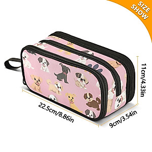 J JOYSAY Cute Puppies Dogs Pink Pencil Case Pouch Big Capacity Pencil Bags with Zipper Portable Pencil Box Large Art Bags for Kids Adults Teens