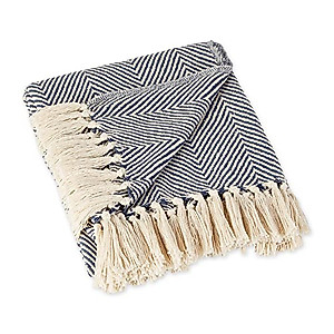 DII Rustic Farmhouse Cotton Chevron Blanket Throw with Fringe for Chair, Couch, Picnic, Camping, Beach, & Everyday Use, 50 x 60 - Urban Chevron French Blue