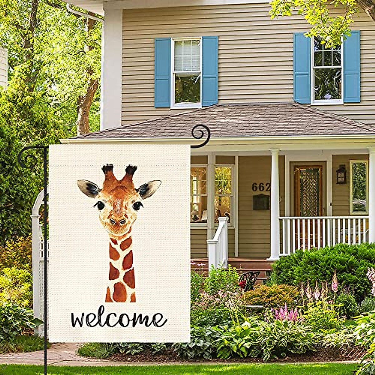 AVOIN Giraffe Garden Flag Vertical Double Sided, Pet Welcome Quote Birthday Yard Outdoor Decoration 12.5 x 18 Inch