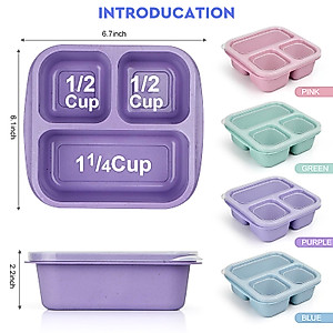 Globright Snack Box Containers 4 Pack, 3 Compartments Bento Box for Kids, Lightweight Adults Lunch Containers, Meal Prep Containers Reusable BPA Free (wheat)