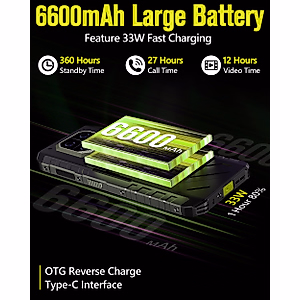 Ulefone Armor 22 Rugged Cell Phone Android 14, Up to 16+256GB, 64MP Night Vision Camera, 64MP Main Camera, 6600mAh, 120Hz Display, 4G LTE Smartphone (Black)