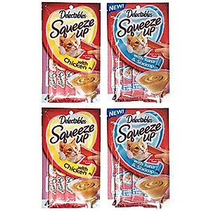 Delectables Hartz Squeeze Up Cat Treats Variety 4 Pouch Bundle of 2 Flavors; 2 Pouches of Each Flavor (2.0 oz Each) (Chicken, Tuna & Shrimp)