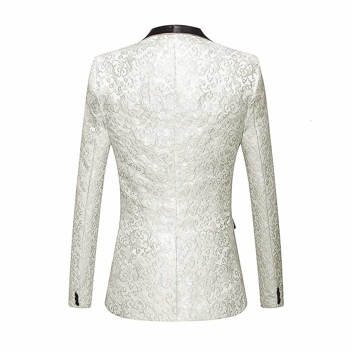 Men's Luxury Floral Tuxedo Jacket Paisley Jacquard Shawl Lapel Dress Suit Embroidered Wedding Blazer Sport Coat (White,Large)