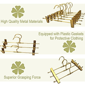 Koobay Pants Hanger Gold Aluminum Skirt Hangers 2-Adjustable Clips Heavy Duty Clothes Hangers Space Saving Durable Hanger 11.8" Closet Organizer for Pant,Pack of 10