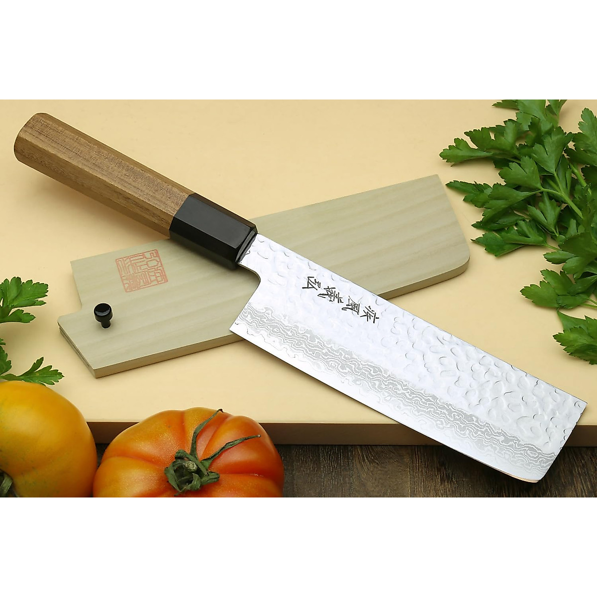 Yoshihiro VG10 46 Layers Hammered Damascus Nakiri Japanese Vegetable Knife 6.5'' (165mm) Ambrosia Handle