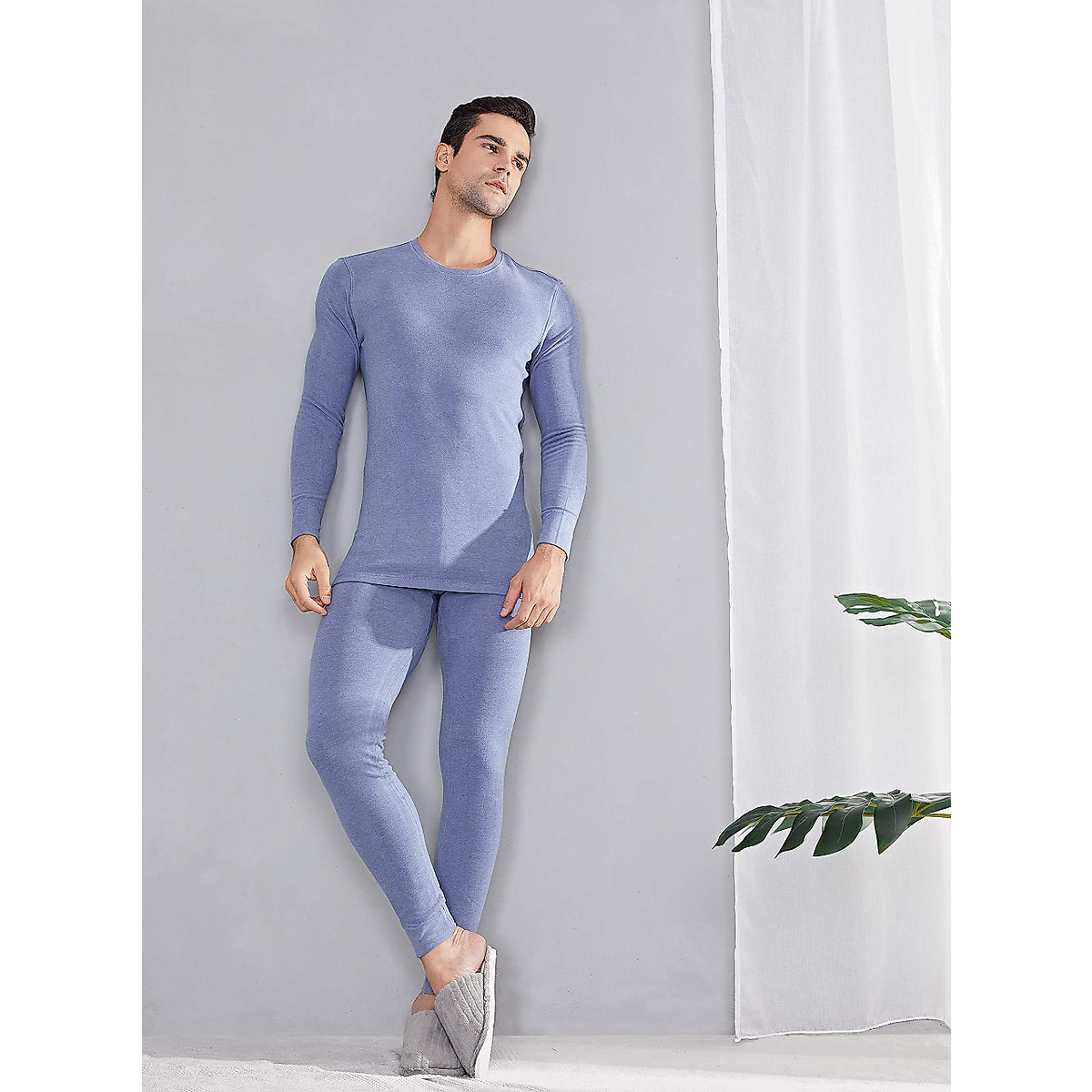 DAVID ARCHY Men's Thermal Underwear Set Winter Warm Base Layers Thermal Top and Bottom Long Johns Set Heather Moonlight Blue,L