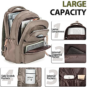 AUGUST 18 Multi-Pocket Backpack for Women Men, Casual Laptop Backpacks with Breathable Shoulder Straps and Luggage Belt for College Commute Business, 25L(Brown)