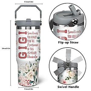 ysnifeiw 30oz Grandma Tumbler with Handle and Straw, Stainless Steel Insulated Nana Cup with Top Handle and Lid, Grandma Coofee Mug Christmas Birthday Gifts for Grammy/Gigi/Mimi