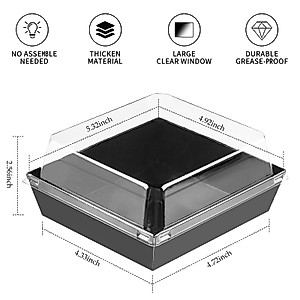 Ocmoiy Small Charcuterie Boxes with Clear Lids, To Go Paper Disposable Food Containers, 5 Inches Bakery Dessert Boxes for Sandwich, Cookie, Pastry, Cake Slice (Black, 50ct)