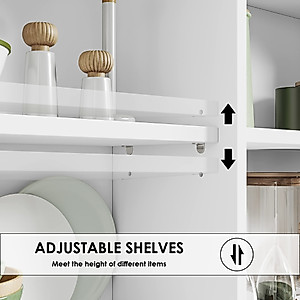 FACBOTALL 71'' Tall Kitchen Pantry Storage Cabinet with Large Countertop, Kitchen Buffet Hutch Cabinet with 2 Adjustable Shelves & Tempered Glass Doors, 4 Handless Drawers for Home, White