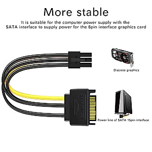 SATA Power Cable 3 Pack SATA 15-Pin to 6-Pin PCI Express Card Power Cable Adapter 8 Inch