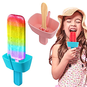 AIERSA 2PCS Silicone Popsicle Holders for Kids No Drip, Reusable Mess Free Ice Pop Stick Holder with Built in Straw for Sucking Up Melted Frozen Treats for Toddlers, Baby, Kids